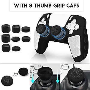 SIKEMAY Anti-Slip PS5 Controller Skin, Soft Thicken Non-Slip Studded Silicone Gel Grip Protective Cover Case for PlayStation 5 Controller Grip, 2 Pack with 8 x Thumb Grip Caps