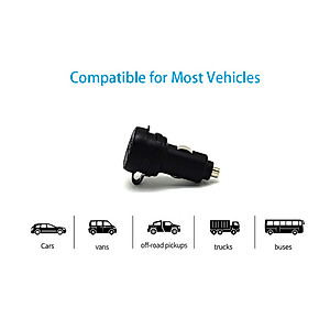 Cliff-Top® 3.3 Amp Ultra Fast USB Car Charger (Auto Shunt) for Auto, Truck, Motorcycle, and Marine - Made in Taiwan (Black)