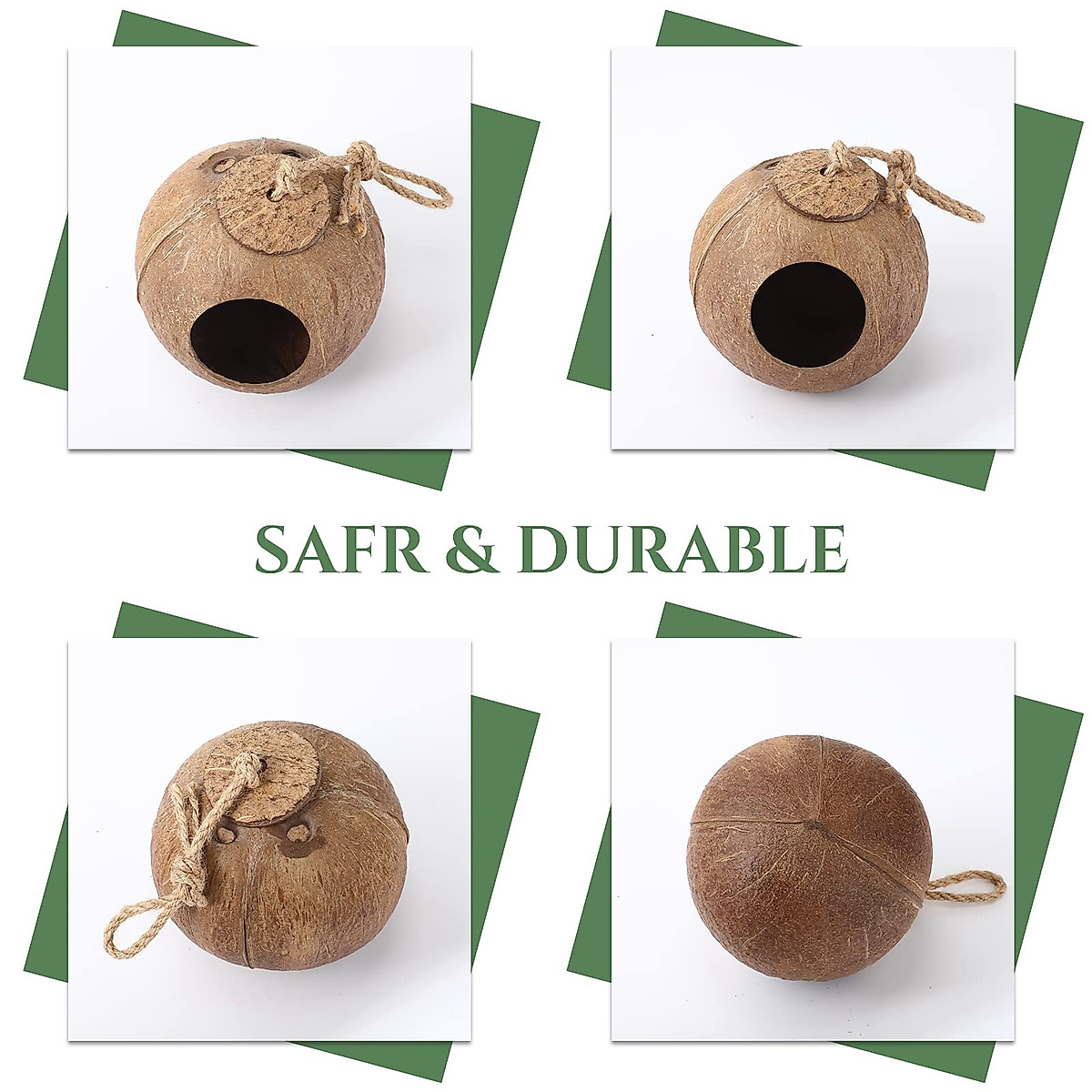 Skylety 3 Pcs Coconut Bird Nest Hut Hanging Bird House Coconut Hide with 6.9 Feet Fake Vines Coconut Fiber Shell Small Bird Cage Accessories for Parrot Parakeet Canary Reptile Crested Gecko Hamster