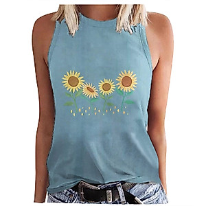 Padaleks Women's Summer Sleeveless Crew Neck Tshirts Cat Printed Casual Tank Tops Comfort Loose Fitting Blouses