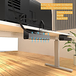 Under Desk Cable Management Tray Kit - 2 Pack No Drill Cable Management Under Desk Trays with Cable Ties and Double Sided Tapes - Super Easy to Setup Cord Organizer for Desk - 15.7" x 3.9" x 3.9"