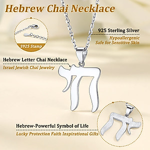Supilght 925 Sterling Silver Hebrew Chai Necklace Jewish Life Chai Necklace Pendant for Women Men