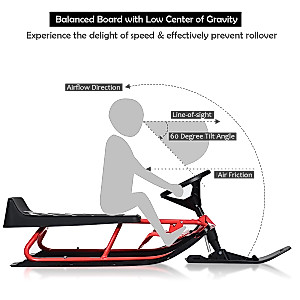 Goplus Snow Racer Sled, Ski Sled Slider Board with Twin Brakes, Steering Wheel, Retractable Pull Rope, Snow Bike Sled for Toddlers Age 4 & up, Holds Two Kids/A Teenager/an Adult