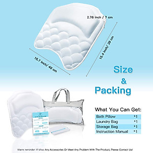 Bathtub Spa Pillow Bath Pillows for tub, with Non-Slip 8 Large Strong Suction Cups, Free Machine Washable Bag