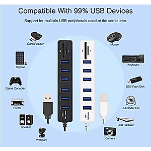 Leya-US LEYAYA Multi USB 2.0 Hub USB Splitter High Speed 6 Ports with TF SD Card Reader(Black) (Color : White)