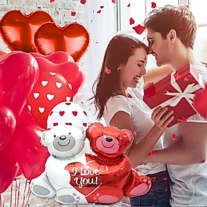 I Love You Balloons and Heart Balloon Set, Romantic Decorations for Special Night Valentines Day Balloons and Teddy-Bear Red Heart Balloons With 1000 PCS Silk Rose Petals 53PCS Valentine's Day Party decorations for Anniversary