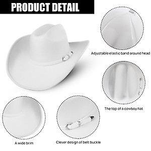 MGupzao White Cowboy Hat for Men Women - Western Cowboy Hat Felt Wide Brim Cowgirl Hats Women Belt Buckle Cowgirl Hat for Cosplay, Travel, Fishing, Camping, Biking