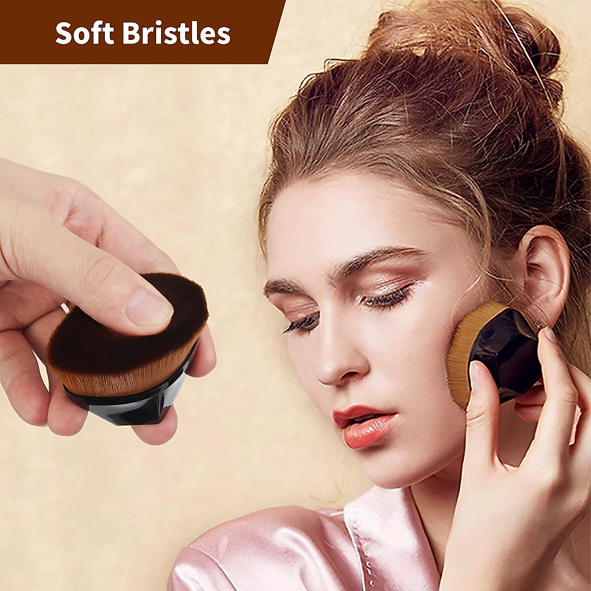 BEAHOT 4 Pack Foundation Makeup Brush - Flat Top Travel Kabuki Brush Momma Brush for Blending Liquid, Cream or Flawless Powder Cosmetics with Protective Case, Easy to Carry Make up Brush