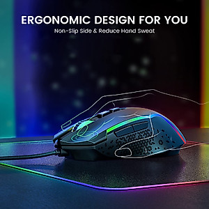 EKSA Gaming Mouse, Computer Mouse with 7 Programmable Buttons, Wired Gaming Mice with Chroma RGB 6 Backlit & Adjustable 8000DPI for Windows PC Gamers