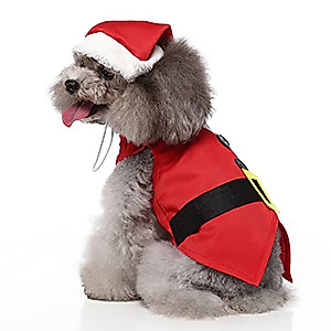 FLAdorepet Santa Claus Dog Costume with Christmas Hat Red Pet Cat Clothes Tuxedo with Bow Tie Coat Clothes for Small Medium Boy Girl Dog (Small, Red)