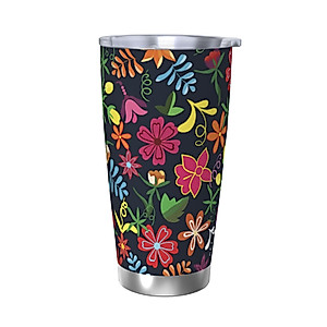 Uniwneds Colorful Mexican Floral Pattern Stainless Steel Tumbler Mugs With Lid And Straw 20 Oz Insulated Travel Coffee Mugs Cap Bottle Gifts For Women Men
