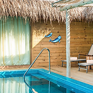 LIFFY Metal Dolphin Wall Decor 15inch Coastal Sculpture Art Hanging for Indoor Bathroom Outdoor Beach Garden Pool,Set of 2