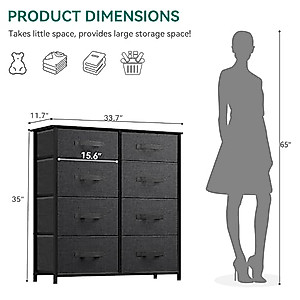 YITAHOME Storage Tower Unit with 8 Drawers - Fabric Dresser with Large Capacity, Organizer Unit for Bedroom, Living Room & Closets - Sturdy Steel Frame, Wooden Top & Easy Pull Fabric Bins (Graphite)