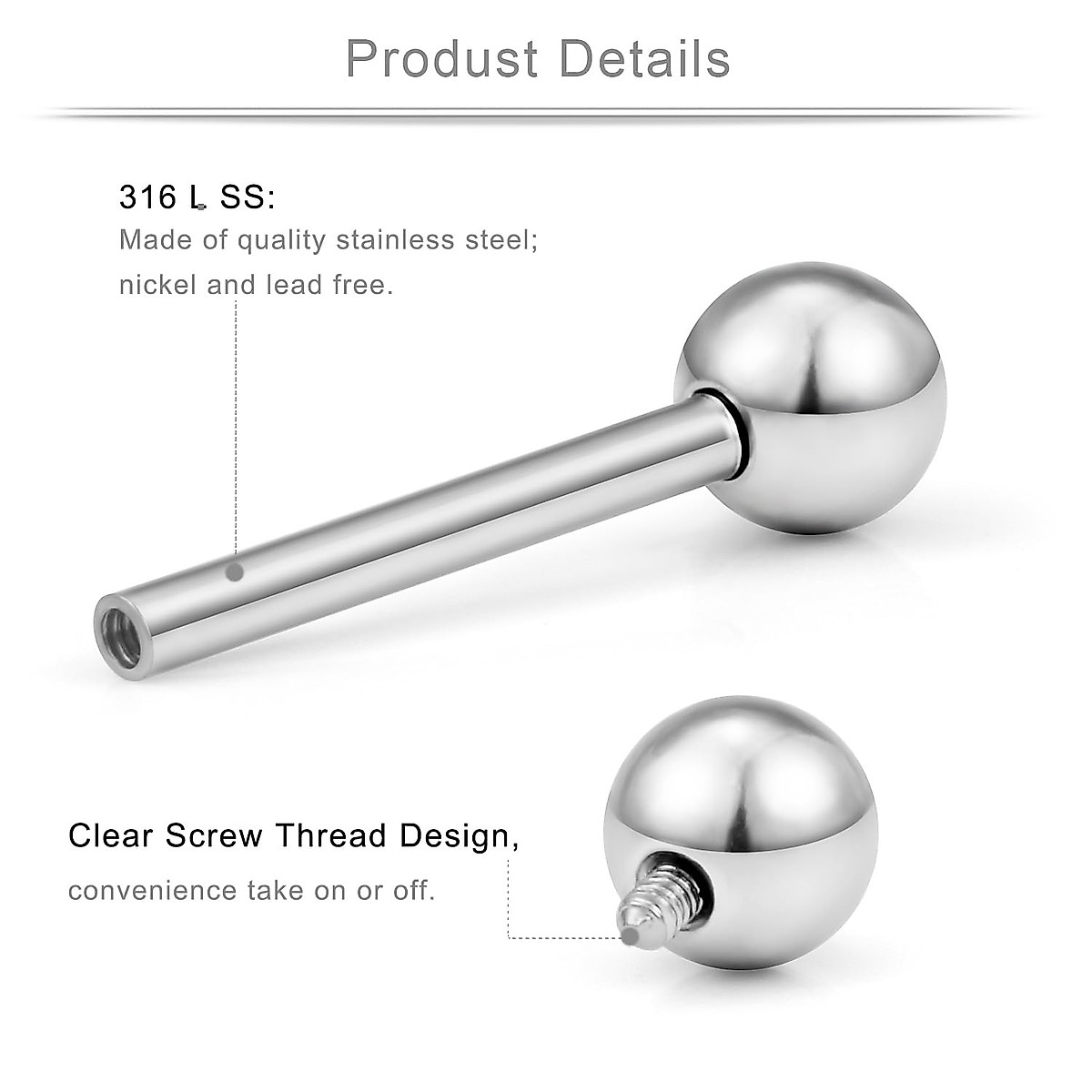 Ruifan 316L Stainless Steel Internally Threaded Tongue Nipple Shield Barbell Ring Bar Body Piercing Retainer 14G 14mm 12PCS - Mix Color