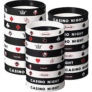 36 Pieces Casino Night Theme Silicone Wristbands Casino Patterns Wristbands Black and White Poker Party Decoration Favors for Adults Birthday Party Casino Night Party