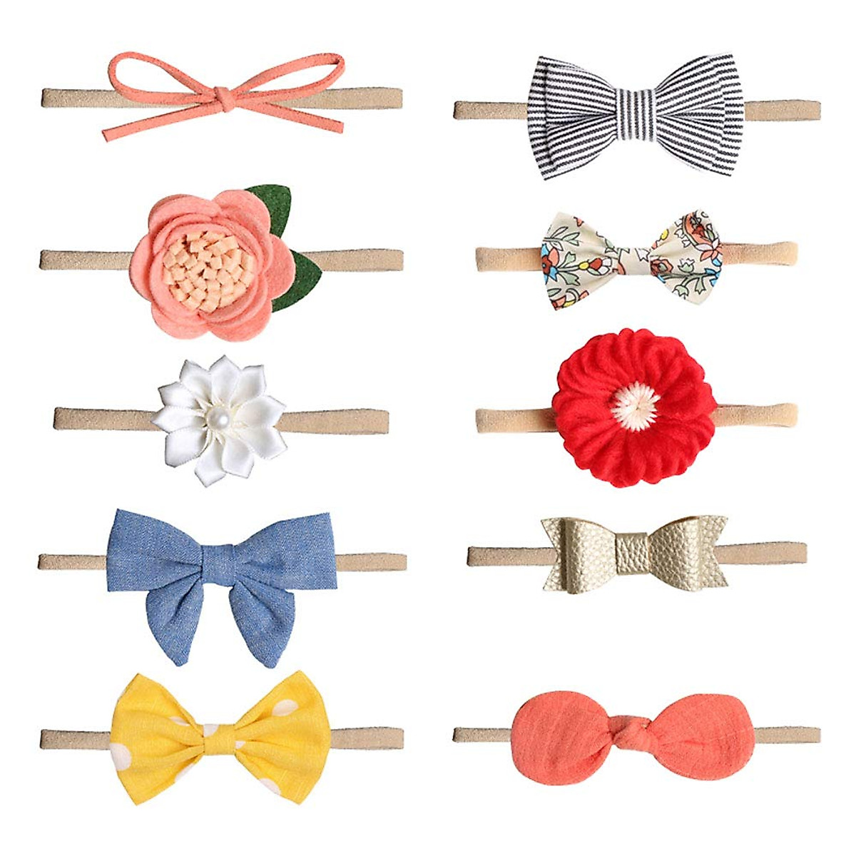 MEISO Baby Headbands, 20 Pcs Baby Girl Headbands and Bows flower, Nylon Hairbands, Newborn Hair Bow Elastics, Newborn Infant Toddler Hair Accessories Gifts