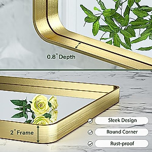 TokeShimi Gold Bathroom Mirror for Wall 40 x 30 Inch Rounded Corner Rectangle in Aluminum Alloy Metal Frame Deep Set Design Hangs Horizontal Or Vertical Farmhouse