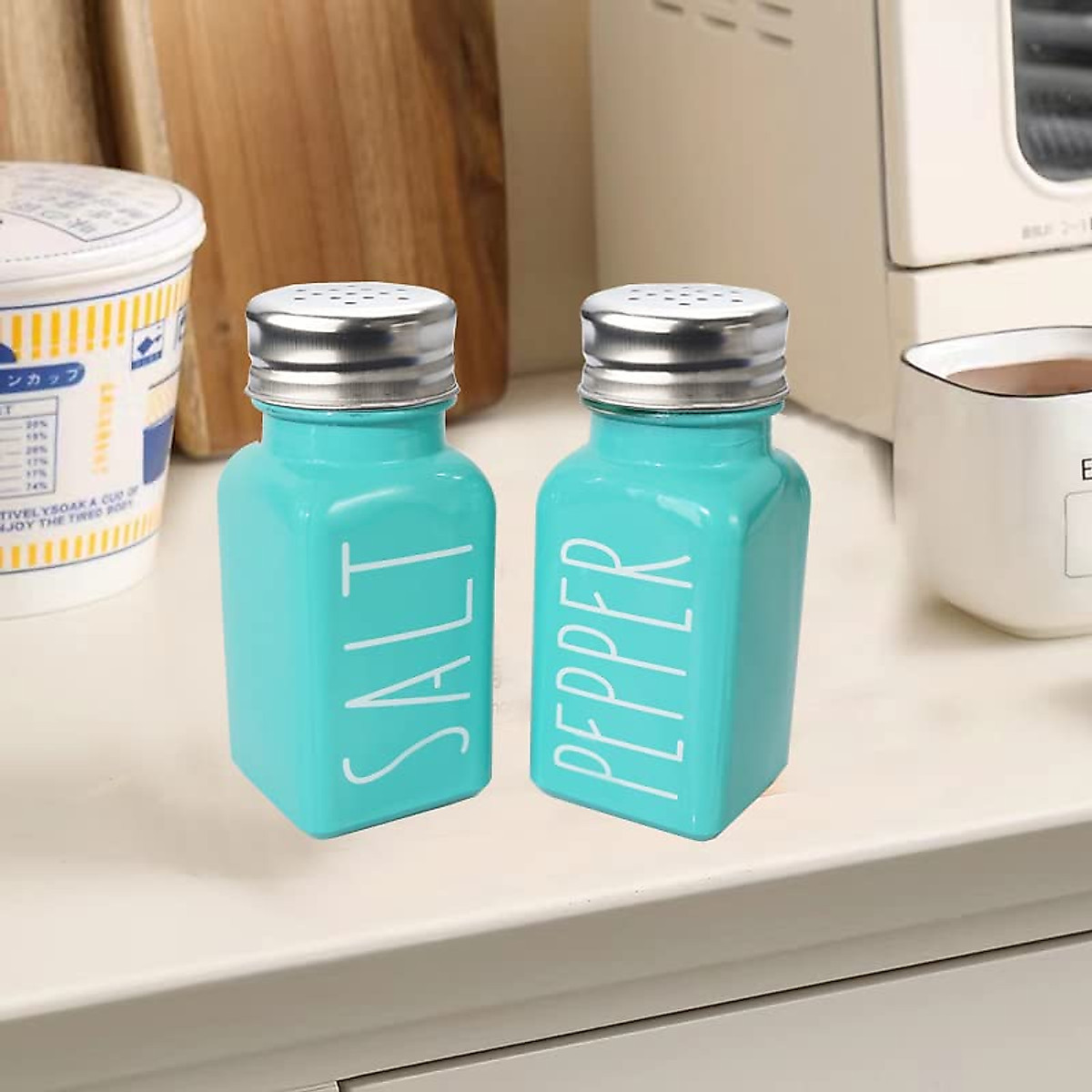 Farmhouse Salt And Pepper Shakers Set,Turquoise Salt Shakers For Kitchen,Glass Salt And Pepper Shakers Set,Cute Salt Shaker,Gift For Women,Modern Farmhouse Decor,Home Decor,Wedding Decor (TURQUOISE)