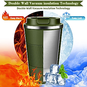 BAYTWA Coffee Tumbler 12oz/380ml - Insulated Coffee Mug with Lid, Leakproof Travel Coffee Cup, Stainless Steel Reusable Coffee Mug for Hot&Cold Drinks, Thermal Coffee Cups for Men Women-Green/1 Pack