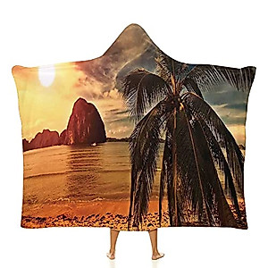 Hooded Blanket Poncho, Ocean Decor Hooded Blanket for Adults, Havana Beach Sunny Tropics Mountains and, Soft Warm Cozy, 50 x 60inches, Children and Adults, Women Gift, Multicolor