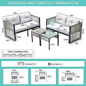 RADIATA PE Wicker Patio Furniture Set, Modern Outdoor All-Weather Rattan Sofa Sectional Set with 4'' Thick Cushions and Ottomans for Backyard Garden Living Room