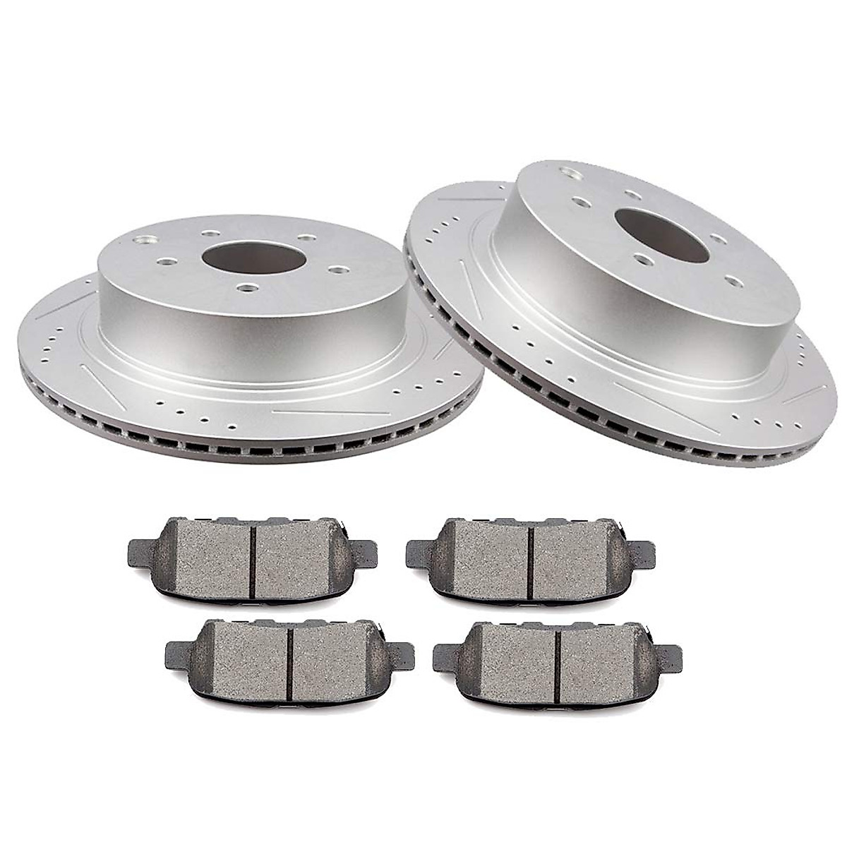 ALEGE Rear 2PCS Discs Brake Rotors 4PCS Ceramic Brake Pads Kits Replacement for 2003-2007 2009-2018 for Murano 4door Sport Utility 3.5L,Fit for 120.42078