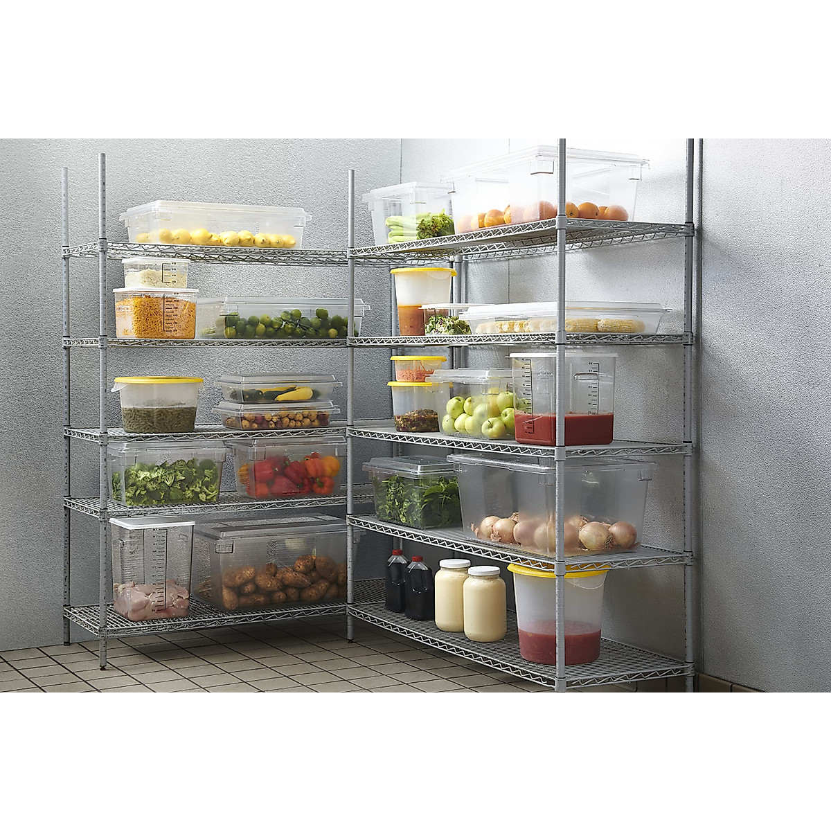 Rubbermaid Commercial Products Plastic Round Food Storage Container with Handle, 6 Quart, Clear, High Temperature Range Food Organization for Wet/Dry Food in Kitchen/Restaurants/Cafeteria, Pack of 12