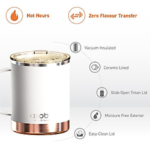 asobu Ultimate Stainless Steel Ceramic Inner Coating Coffee Mug with Double Walled Copper Lining Insulation,12 Ounces (White)