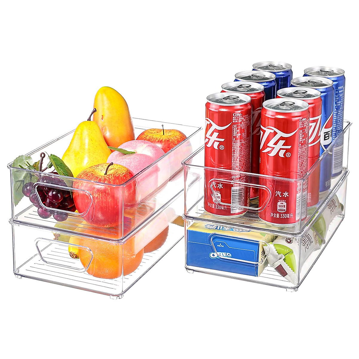 Cq acrylic Stackable Refrigerator Organizer Bins,6 Pack Clear Kitchen Organizer Container Bins with Handles for Pantry,Cabinets,Shelves,Drawer, Fridge BPA Free