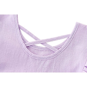 GSVIBK Baby Girls Linen Cotton Dress Halter Flutter Sleeve Casual Dress Toddler Girl Ruffle Sleeve Dress 686 Lavender 90