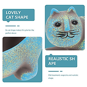 Yardwe Ceramic Succulents Pots Creative Cat Shaped Flower Plant Pot Glitter Animal Bonsai Plant Container Home Office Desk Gifts