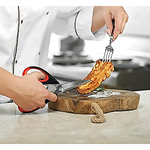 Premium Kitchen Shears by Better Kitchen Products, 8.5", All Purpose Stainless Steel Utility Scissors, Heavy Duty Scissors, Meat Scissors, Poultry Shears, Multipurpose for Culinary Prep(1PK-Black/Red)