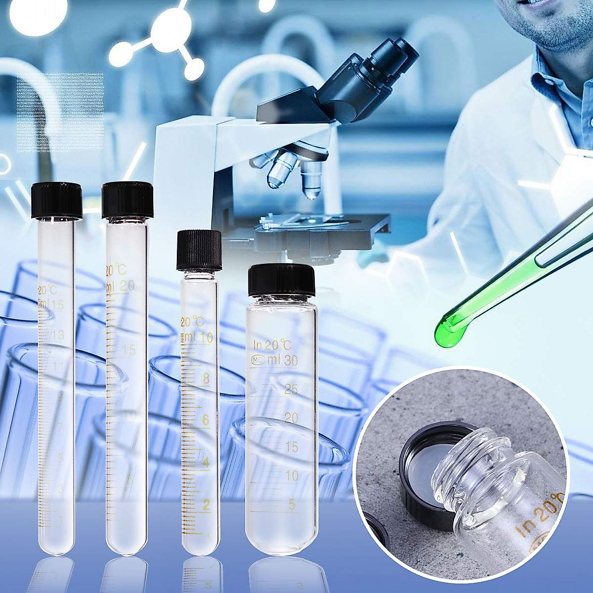 8PCS Graduated Glass Test Tube with Screw Caps, High Temperature Resistant, Clear Glass Test Tubes for Experiments and Plant Use