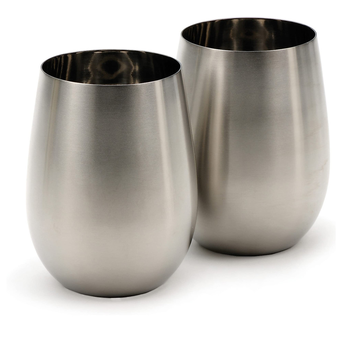 RSVP International Brushed Stainless Steel Barware Collection, Stemless Wine Glass, 18-Ounce
