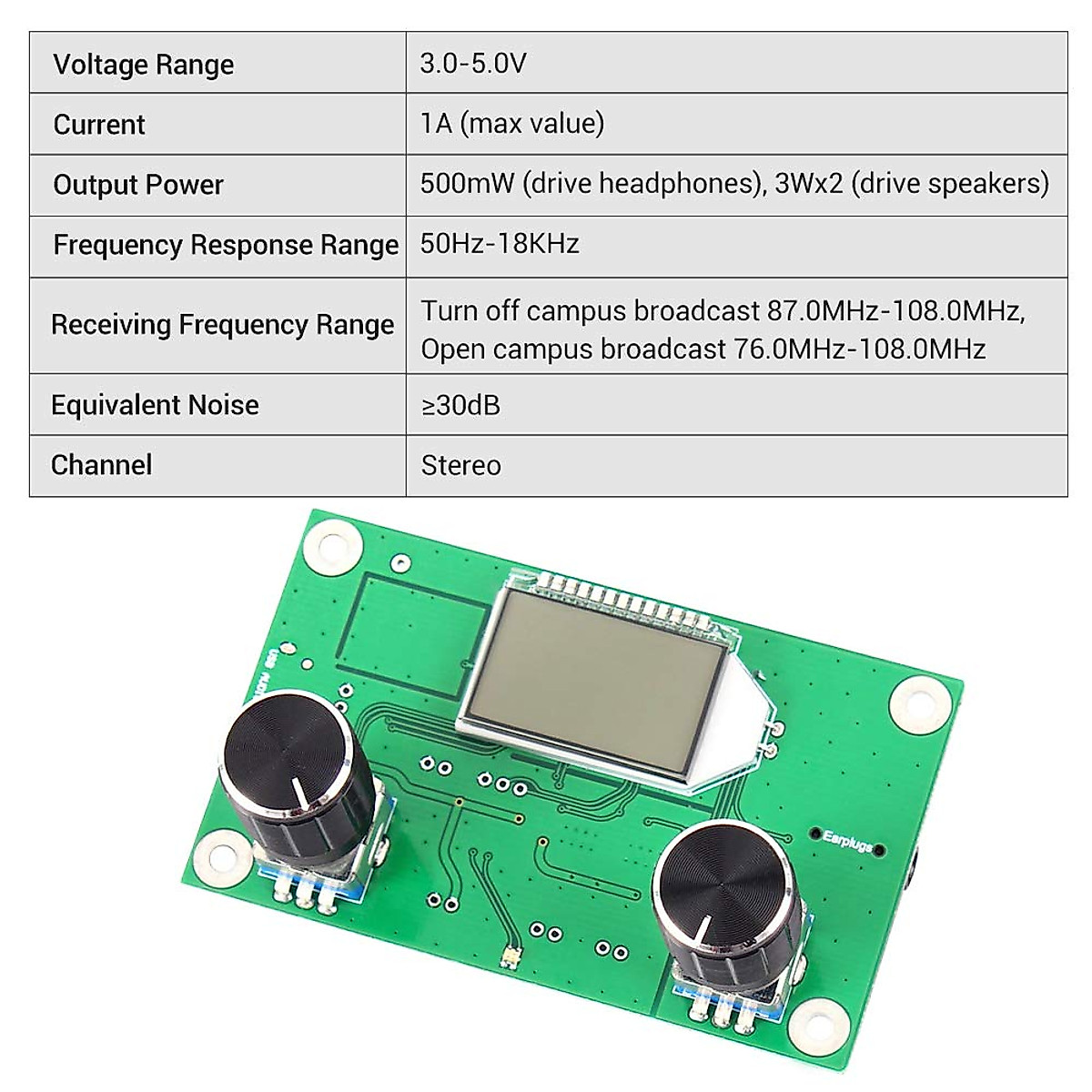 Digital FM Receiver Module, Icstation Radio Receiver Module Digital Stereo Board LCD Display DSP PLL 76.0MHz-108.0MHz Green