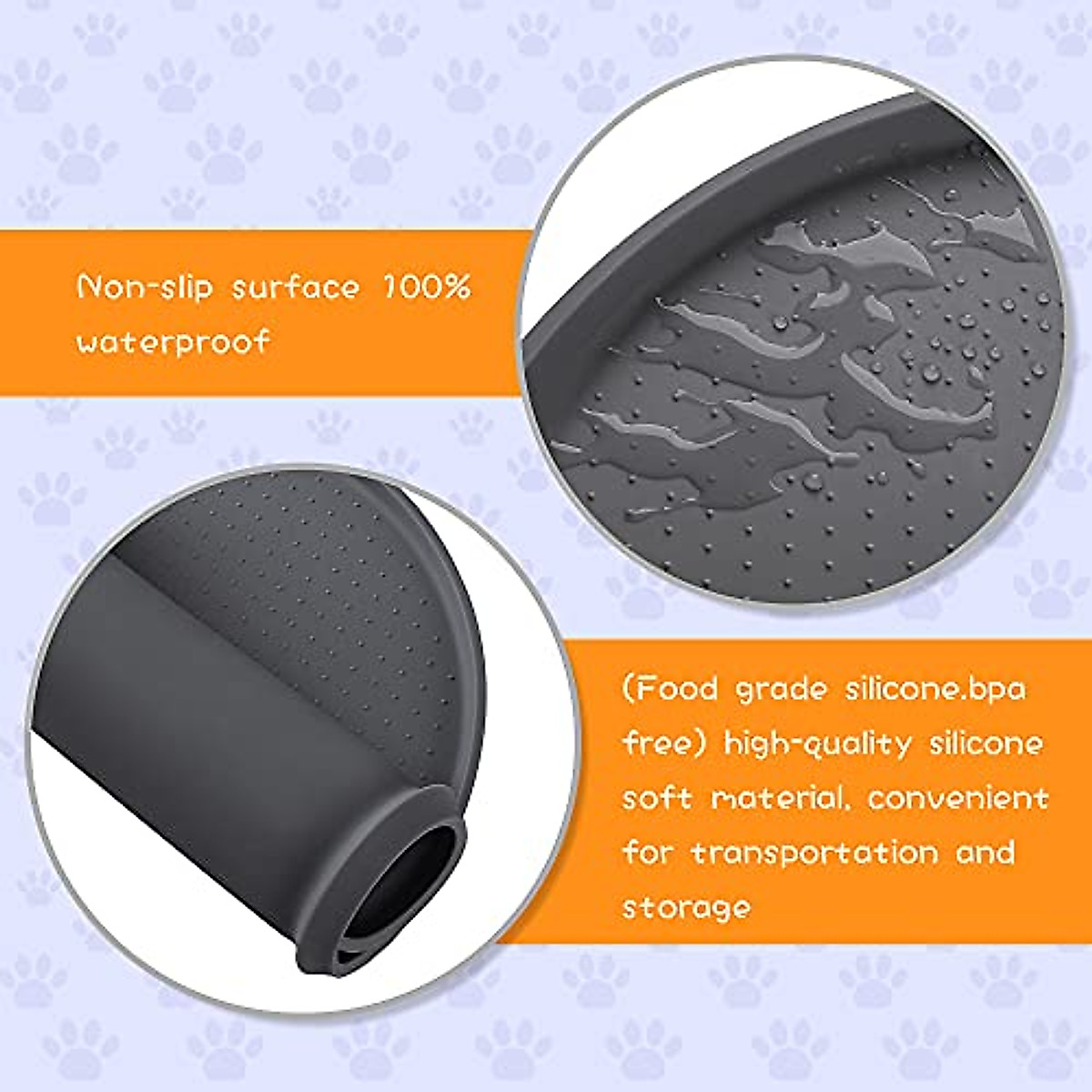 Yacee Silicone Dog Food Mat Waterproof, Easy Clean in Dishwasher, Pet and Cat Mats 0.5" Raised Edges, Placemat Tray to Stop Food Spills and Water Bowl Messes on Floor Large (Small, Gray)
