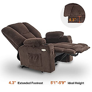 MCombo Fabric Electric Power Recliner Chair with Heat and Massage, Cup Holders, USB Ports, Extended Footrest, Cloth Powered Reclining for Living Room 8015