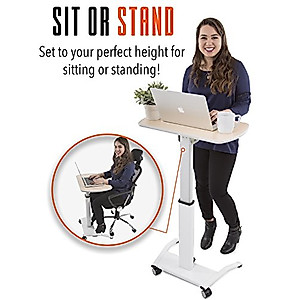Stand Steady Tilting Mobile Podium | Height Adjustable Laptop Stand with Wheels and Tilting Desktop | Mobile Workstation & Portable Standing Desk | Rolling Laptop Table for Office & Home (Maple Print)