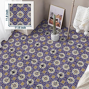 Poipi Peel and Stick Tile Waterproof for Bathroom, Vinyl Flooring Easy to Clean for Kitchen, Self Adhesive Floor Tile for Room Decor Bedroom (Blue, 10 Pieces)