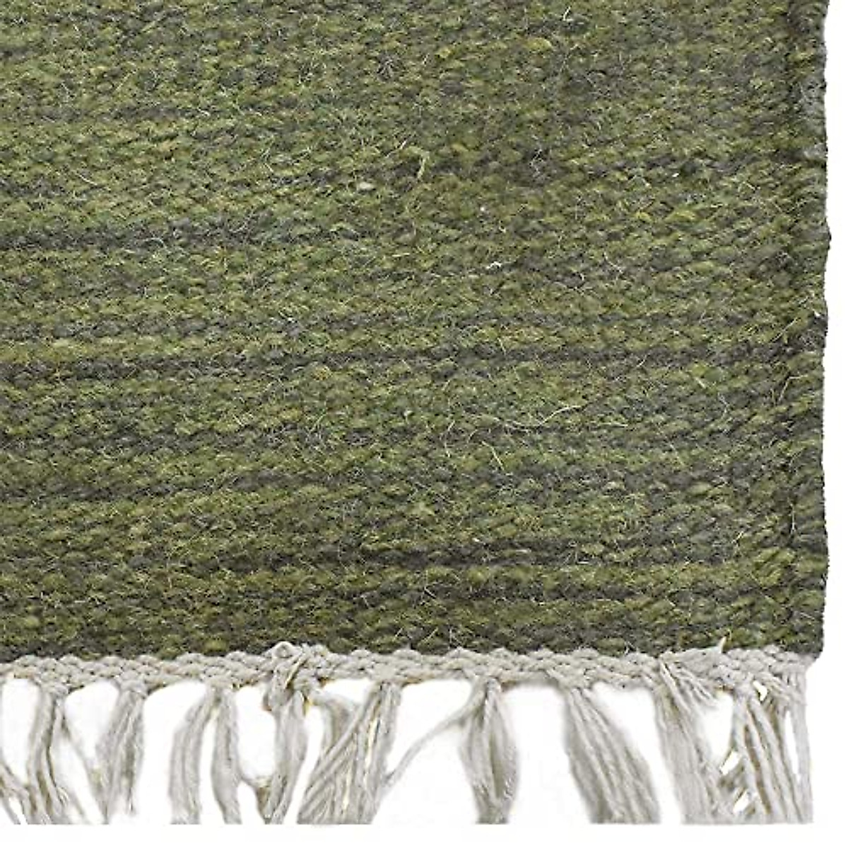 Rugsotic Carpets Hand Woven Flat Weave Kilim Wool 3'x5' Area Rug Solid Olive D00111