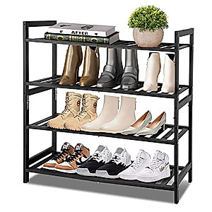 AKEYDIY Wooden Shoe Rack, 4 Tier Natural Pine Wooden Shoe Shelf, Slippers/Sneaker Rack Multi-Function Storage Organizer, Durable and Stable Free Standing Shoe Racks for Bedroom Closet (Wood)