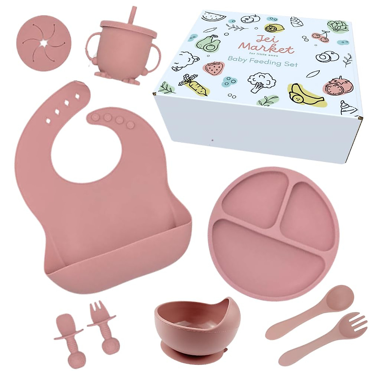 Baby Feeding Set 10 Piece | Baby Led Weaning Utensils Set Includes Suction Bowl and Plate, Baby Spoon and Fork, Sippy Cup with Straw and Lid | Baby Feeding Supplies Set