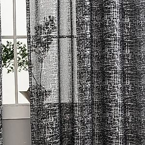 ALIGOGO Black and Silver Curtains 84 inches Long Modern Chic Sparkle Sheer Curtains Geometric Metallic Design Sheer Black Curtains for Living Room Dining Room French Door Backdrop 52 x 84 Inch