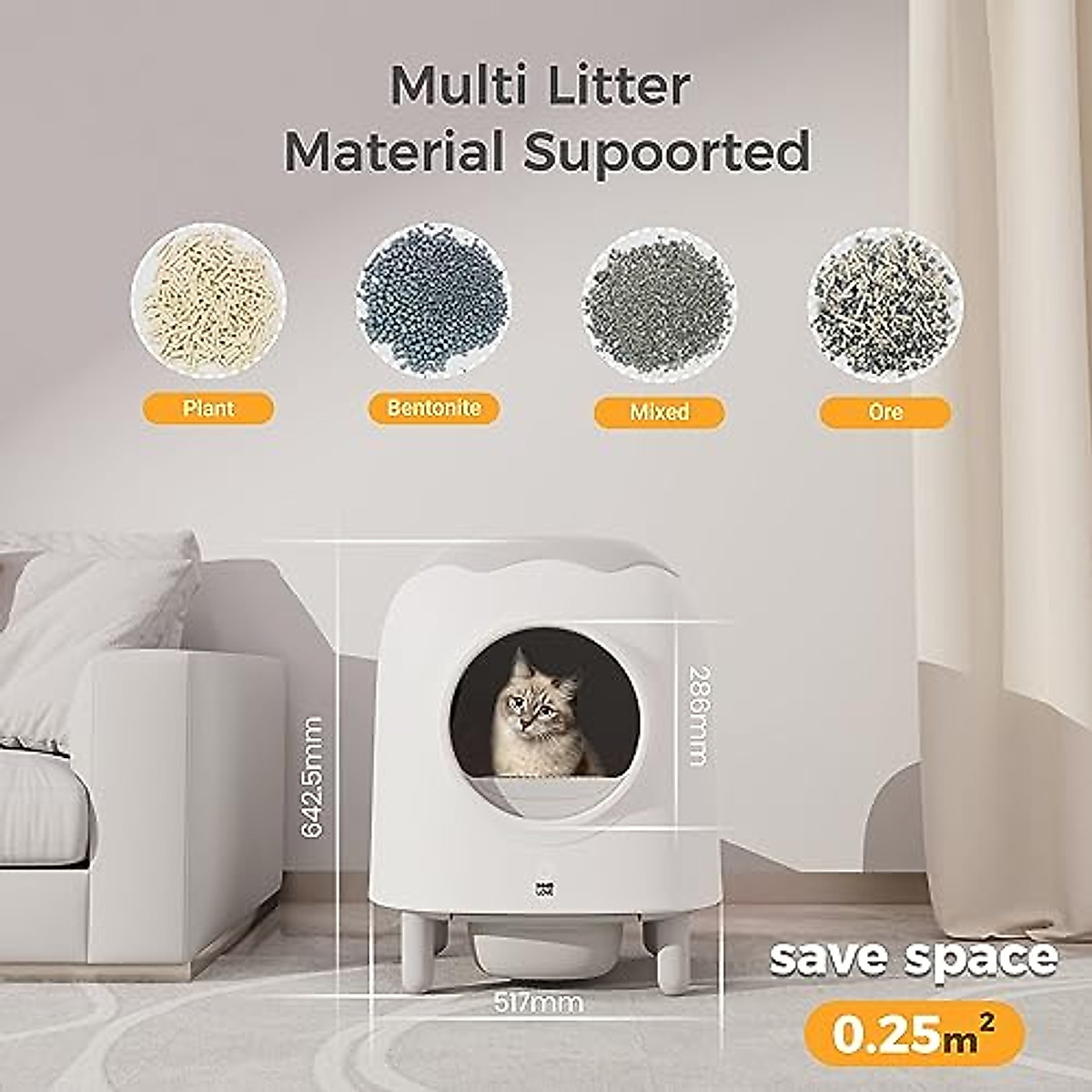 HHOlove Automatic Cat Litter Box, Self Cleaning Box with Remote App Control, Alerts, Odor Suppression, Disassembly for Multiple Cats