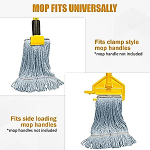 Buena Goods Heavy Duty Blue Commercial Mop Head Replacement. Looped End Synthetic Cotton Blend Mop Refill. Industrial Grade Reusable Washable Wet Mop Heads. Durable Wide Universal Headband. 3 Pack
