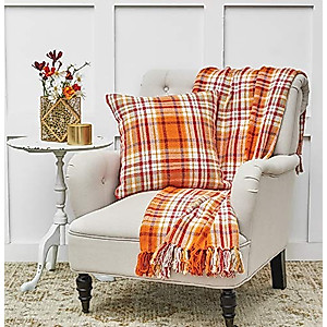 C&F Home Briar Pumpkin Orange Plaid Fall Autumn Halloween Throw Blanket with Fringe Tassels, Cozy Lightweight for Home Couch Sofa Farmhouse Decor 50x60 inches Orange