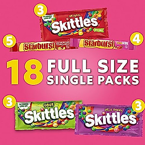 SKITTLES & STARBURST Variety Pack Full Size Chewy Candy Assortment, 37.05 oz, 18 Bars