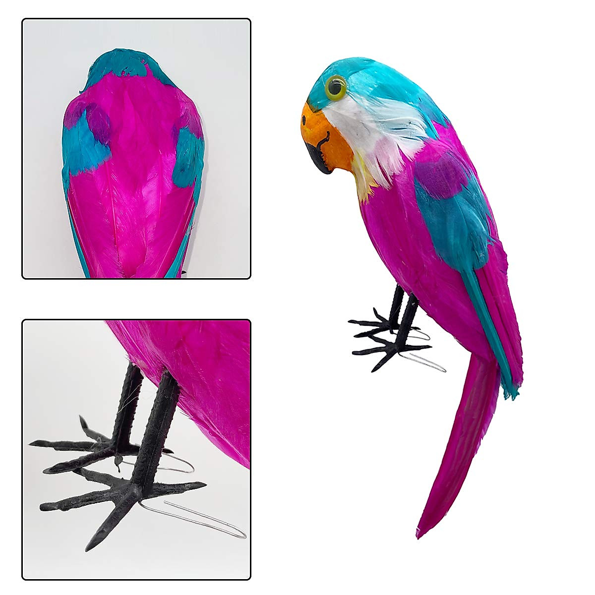 LWINGFLYER 1pcs 14.5" Pink Fake Parrots Artificial Birds Lifelike Feathered Birds for Home Garden Party Crafts Decoration