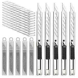 EHDIS 5PCS Utility Knife Paper Cutter Retractable Box Cutter Vinyl Craft Cutter Knife with Extra 50PCS Snap-off Blades 30 Degree Art Knive for Cutting Box Paper Cardboard Graphics Vinyl Film