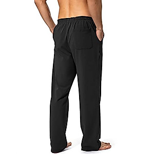 Pudolla Men's Cotton Yoga Sweatpants Athletic Lounge Pants Open Bottom Casual Jersey Pants for Men with Pockets (Black X-Large)
